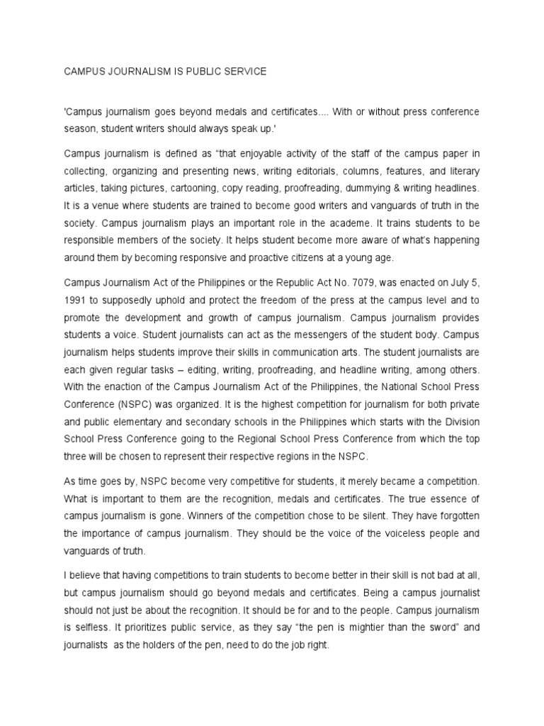 Campus Journalism: A Call to Service | PDF | Journalism | Observation