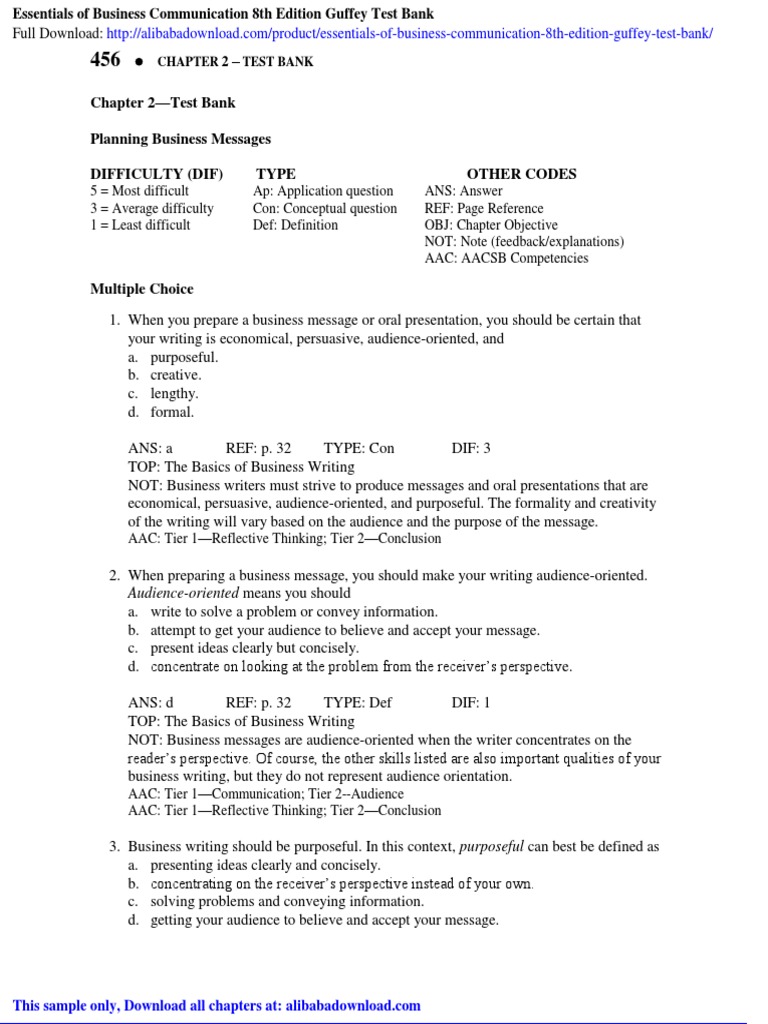 Test Bank Essentials of Business Communication 11th 11E | PDF | Plural ...
