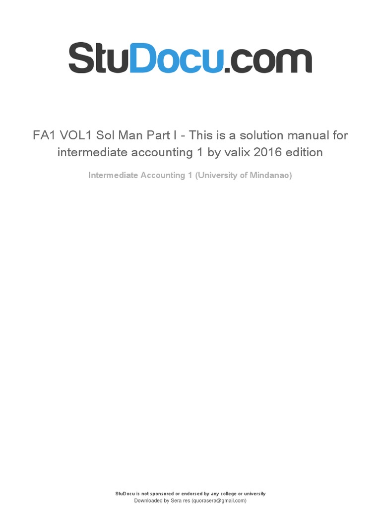 Fa1 Vol1 Sol Man Part I This Is A Solution Manual For Intermediate