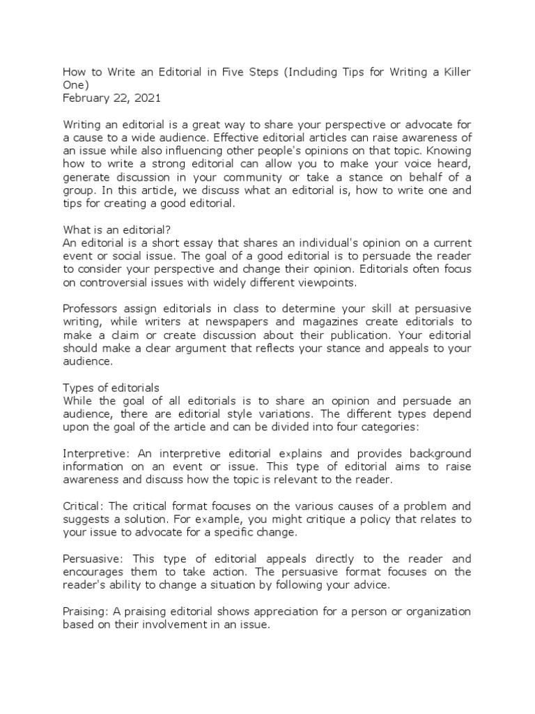 Writing Effective Editorials: A Guide | PDF | Essays | Argument