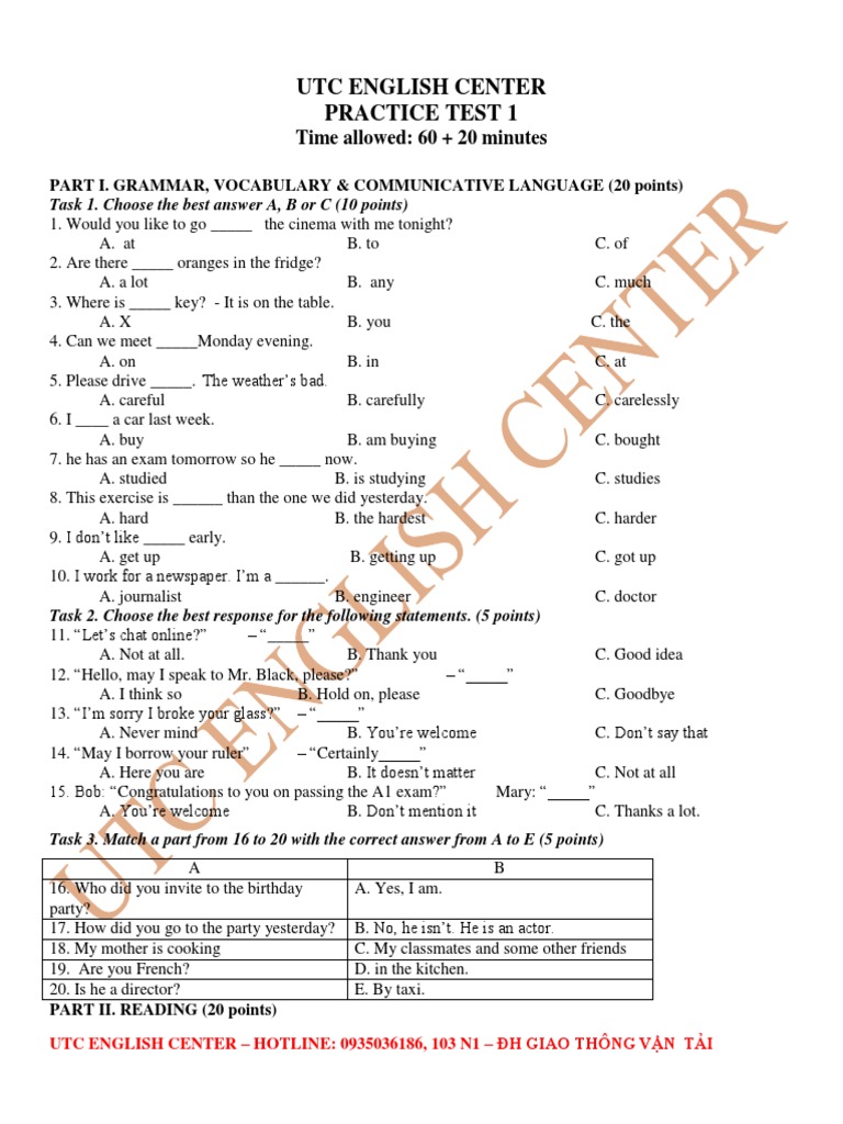 A1 Practice Test 1 - 2020 | PDF | Nelson Mandela