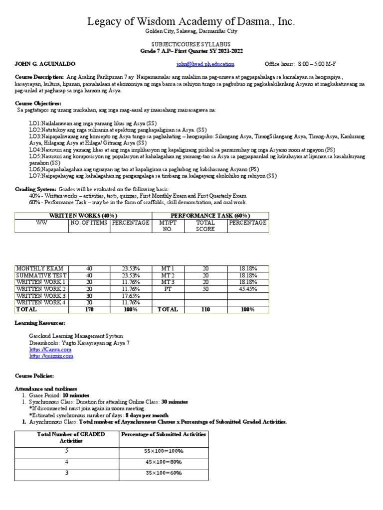 Syllabus - AP 7 | PDF