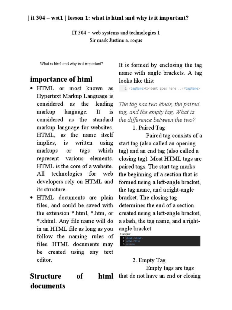 Importance of HTML: (It 304 - wst1) Lesson 1: What Is HTML and Why Is ...