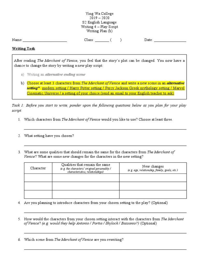 Writing Task: A) Writing An Alternative Ending Scene | PDF | The ...
