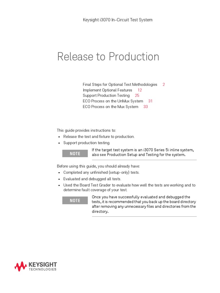 Release To Production: Keysight I3070 In-Circuit Test System | PDF ...