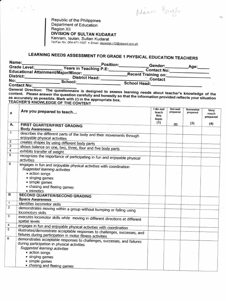 Physical Education Assessment For Grade's 1 & 7 | PDF | Human Nature ...