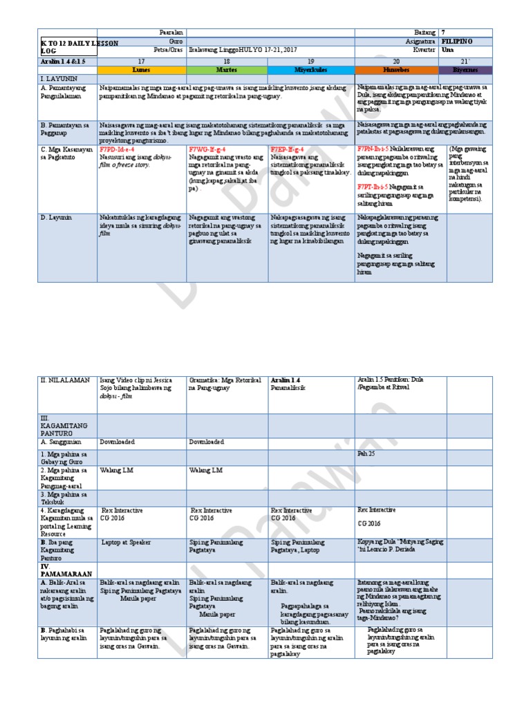 DLL Filipino Grade7 Quarter1 Week7 (Palawan Division) | PDF