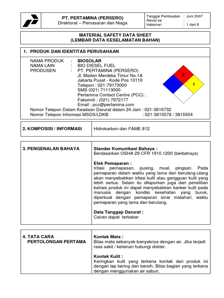 Contoh MSDS Solar | PDF