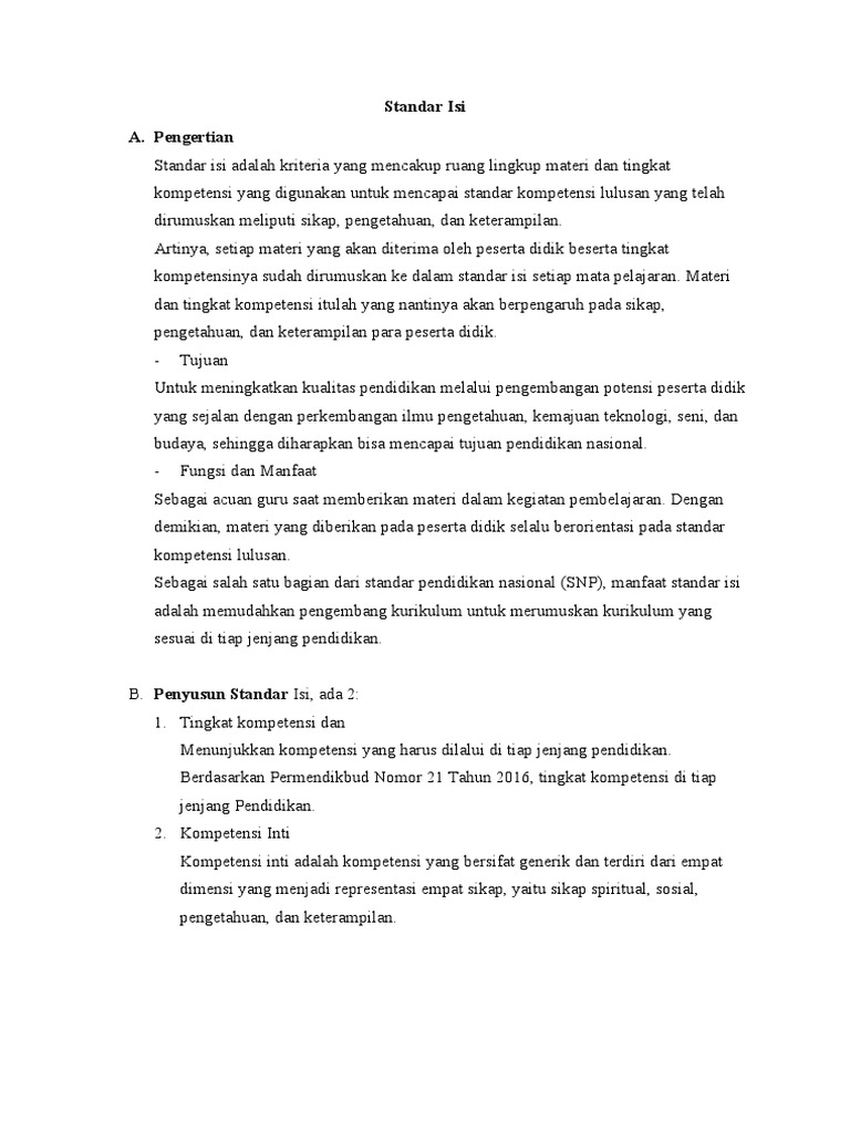 A. Komponen Standar Isi | PDF