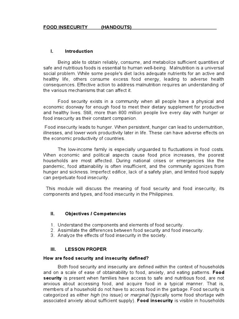 Understanding Food Security and Insecurity: Definitions, Components ...