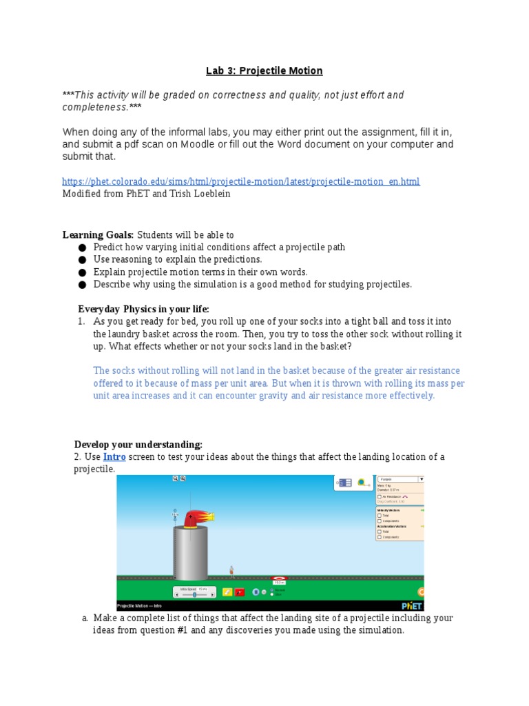 Lab 3 Projectile Motion | PDF | Trajectory | Classical Mechanics