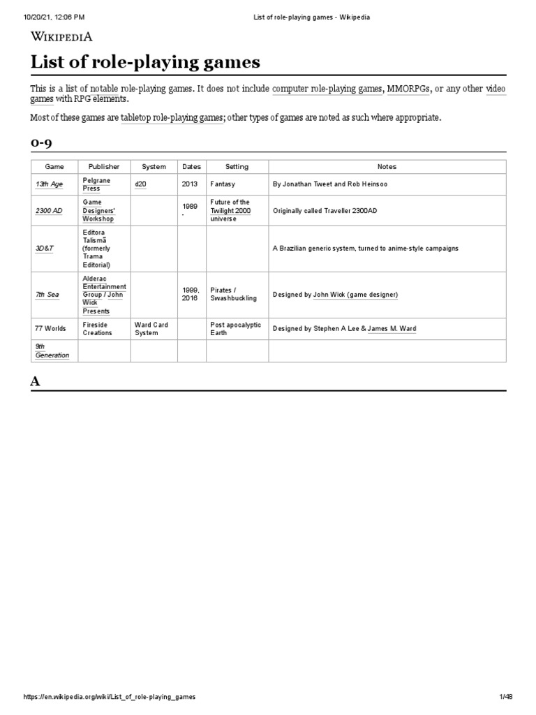 List of Role-Playing Games - Wikipedia | Download Free PDF | D20 System ...