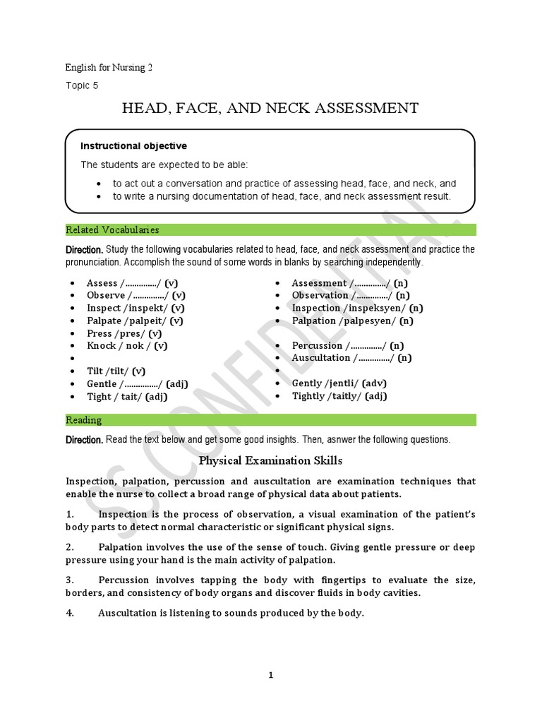 Learning Material Topic 5 Head, Face, and Neck Assessment | PDF ...