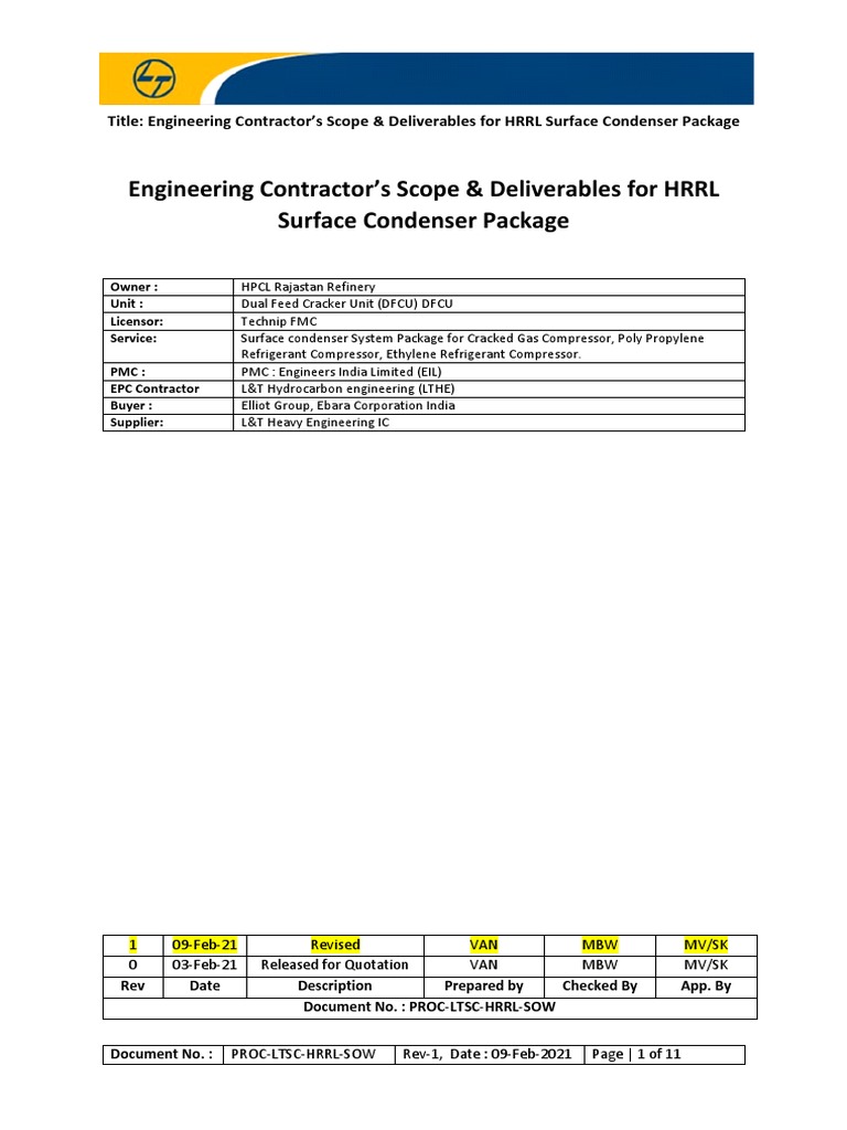 Engineering Contractor's Detailed Scope of Work and Deliverables for ...