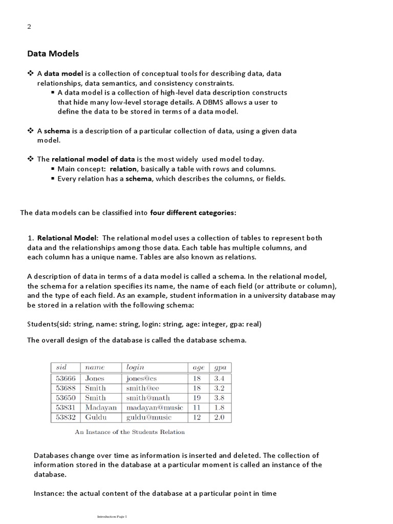 L2 - Data Models - Levels of Abstraction - Relational Model | PDF ...
