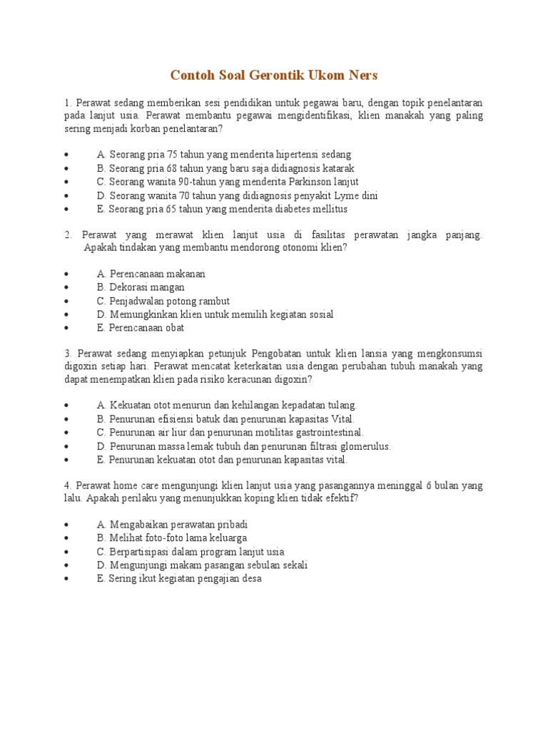 Contoh Soal Gerontik Ukom Ners | PDF