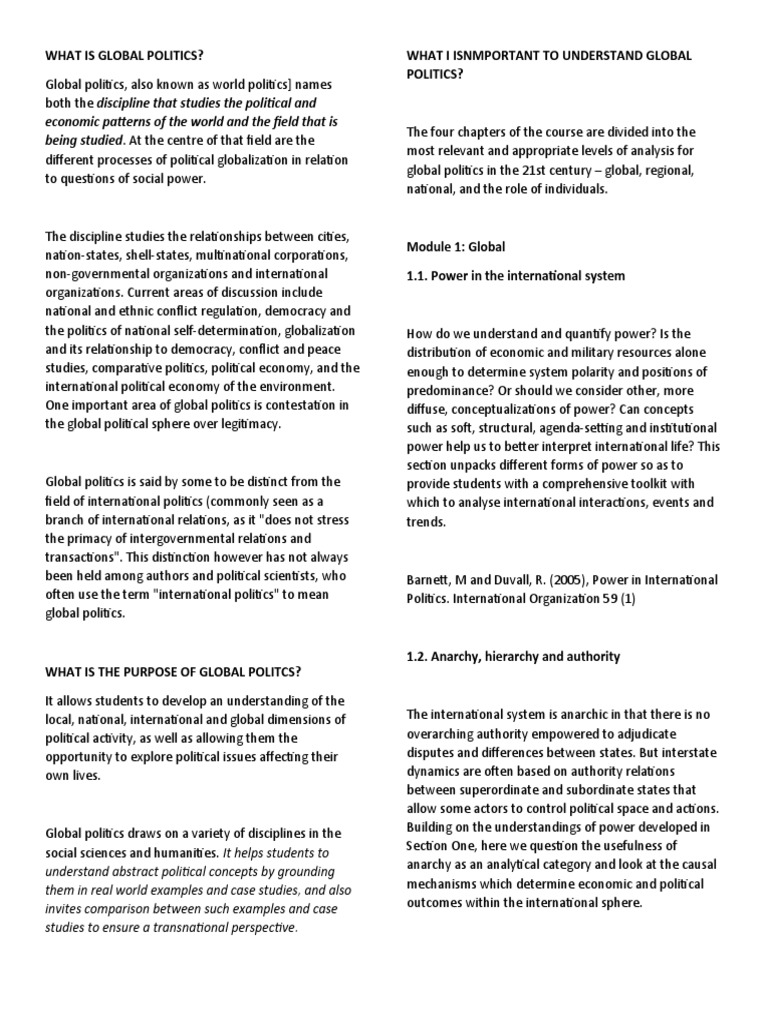 What Is Global Politics | PDF | State (Polity) | Liberty