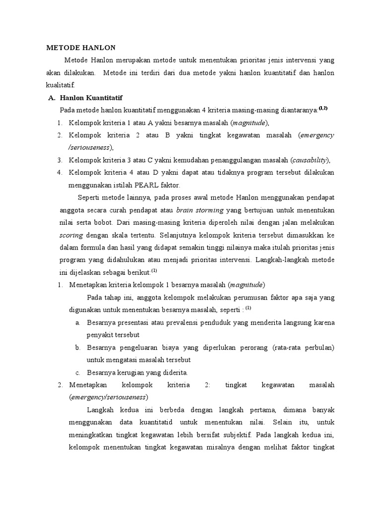 Metode Hanlon | PDF | Karier & Perkembangan