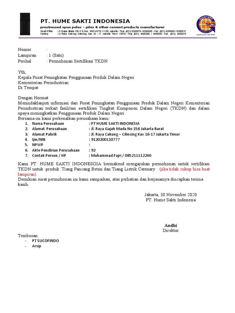 Surat Permohonan TKDN | PDF