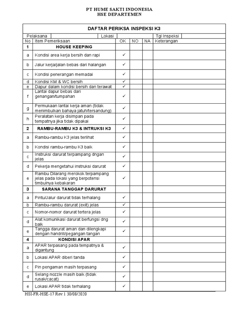 Daftar Inspeksi K3 | PDF