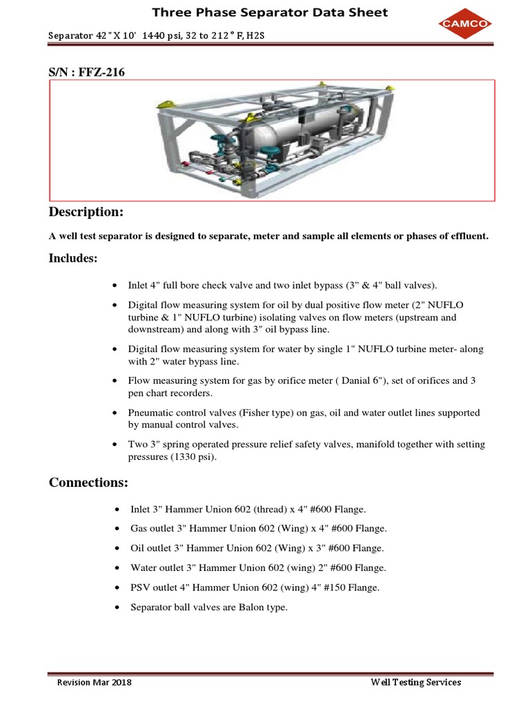Separator Data Sheet | PDF | Valve | Flow Measurement