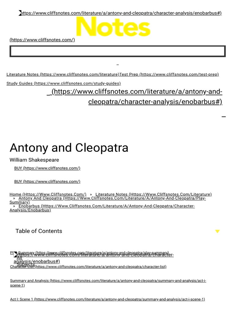 Antony and Cleopatra: Cleopatra/character-Analysis/enobarbus#) | PDF