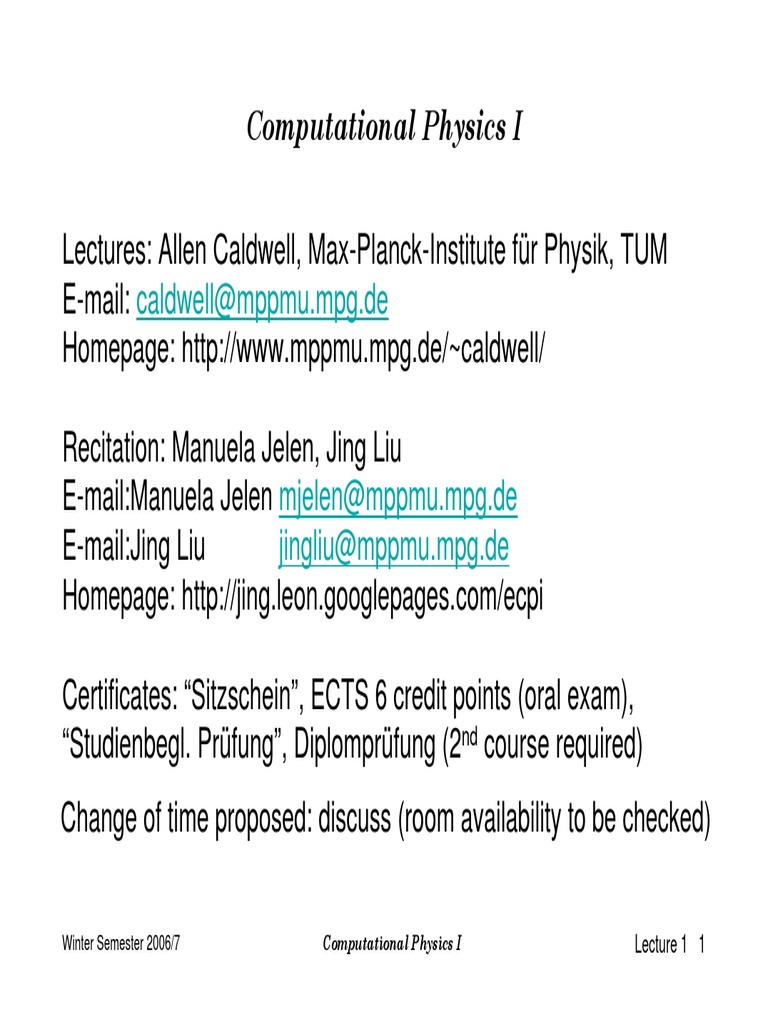 Caldwell@mppmu - Mpg.de: Computational Physics I | PDF | Bit | Applied Mathematics