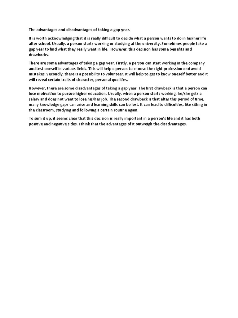 The Advantages and Disadvantages of Taking A Gap Year | PDF