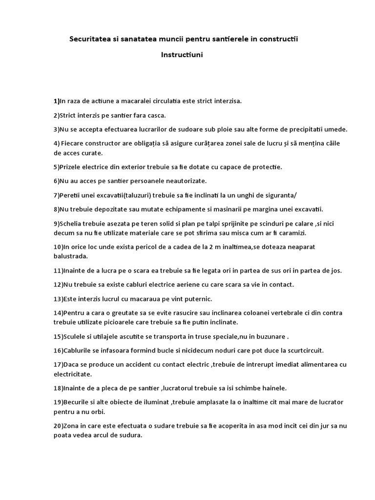 Instructiuni Pe Santier | PDF