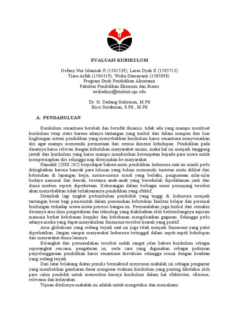 Evaluasi Kurikulum | PDF | Seni | Sains & Matematika