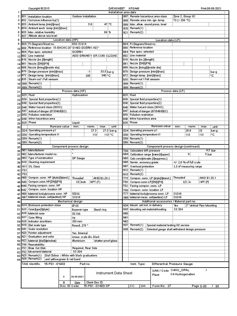 Data Sheet For Pressure Gauge and DP Gauge | PDF | Chemistry ...