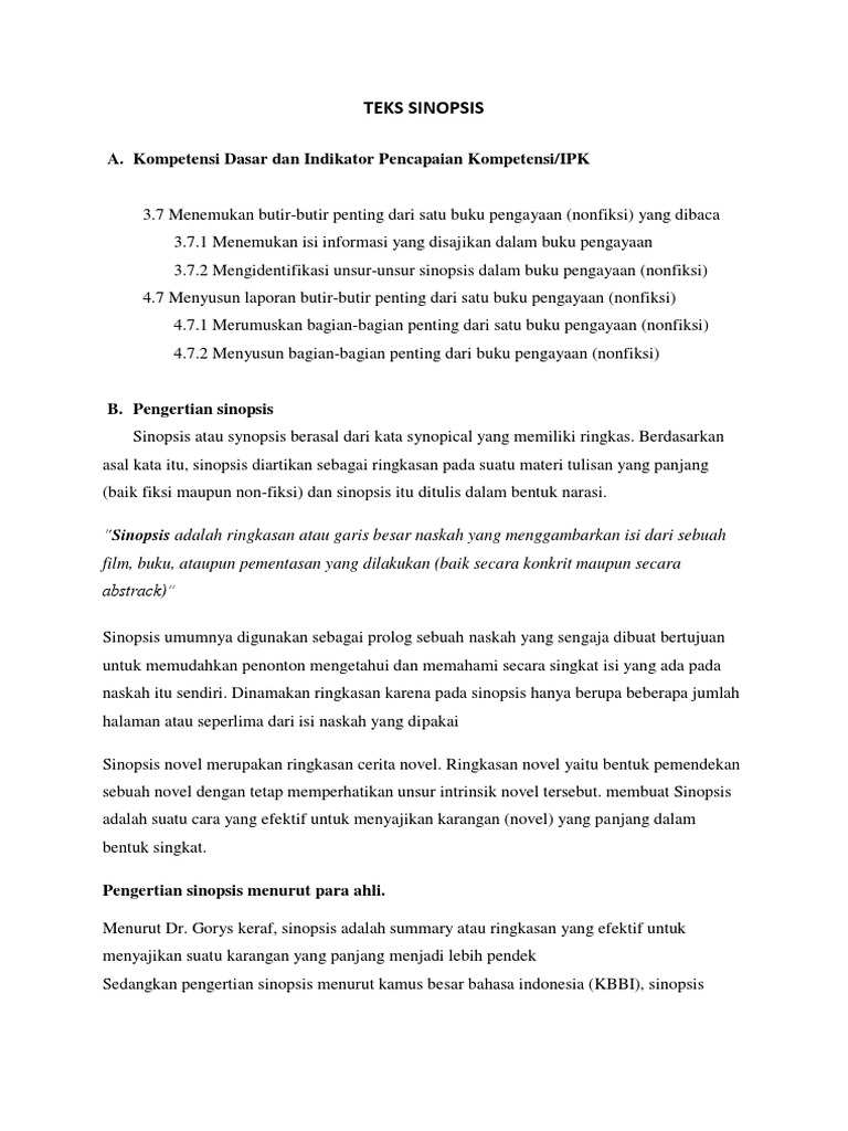 Teks Sinopsis KD 3.7 | PDF