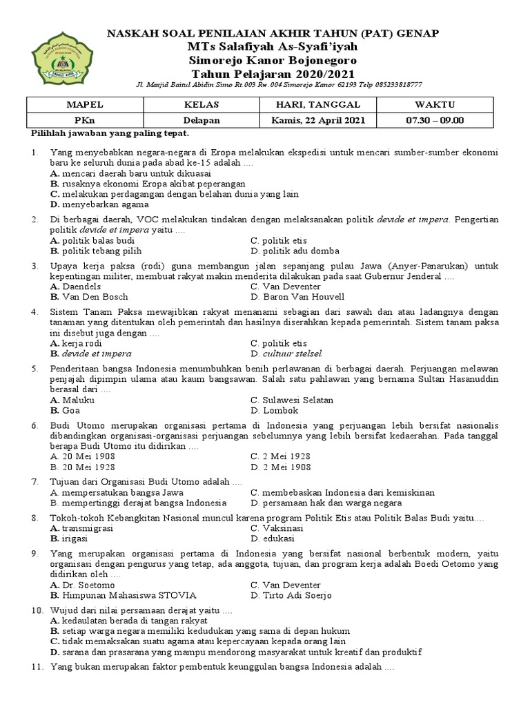 Soal PAT PPKN Kelas 8 K13 | PDF | Perjalanan