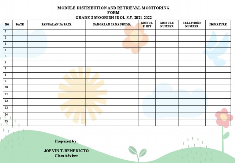 Module Distribution and Retrieval Monitoring Form GRADE 3 MOORISH IDOL ...