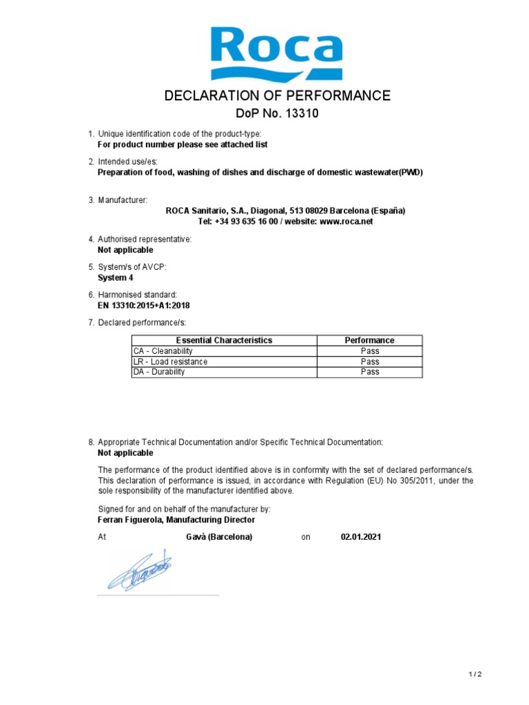 Declaration of Performance: Dop No. 13310 | PDF | Civil Engineering ...