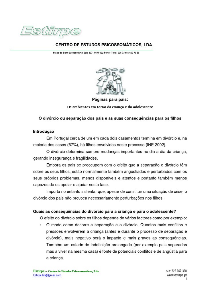 O Divorcio Ou Separacao Dos Pais E As Suas Consequencias Para Os Filhos