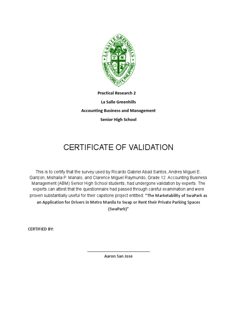 Certificate of Validation Sir Aaron | PDF