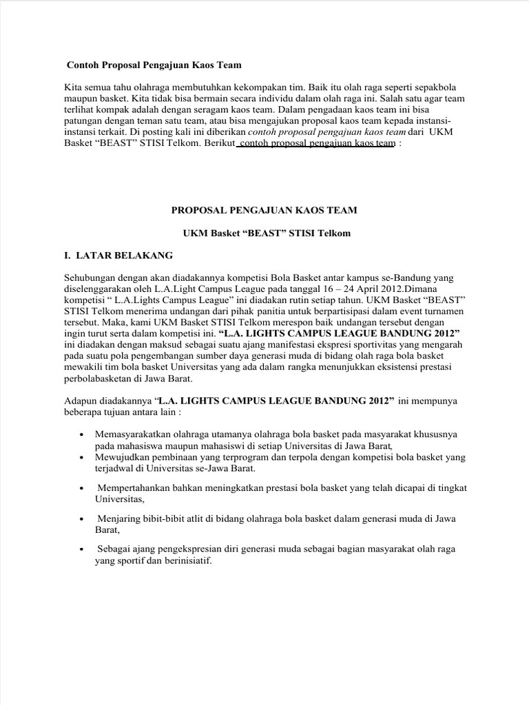 Dokumen - Tips - Contoh Proposal Pengajuan Kaos Team | PDF