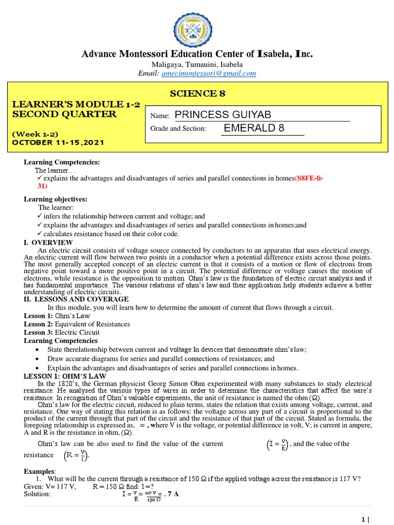 Science 8 Q2 Week 1 2 | PDF | Electrical Network | Electrical ...