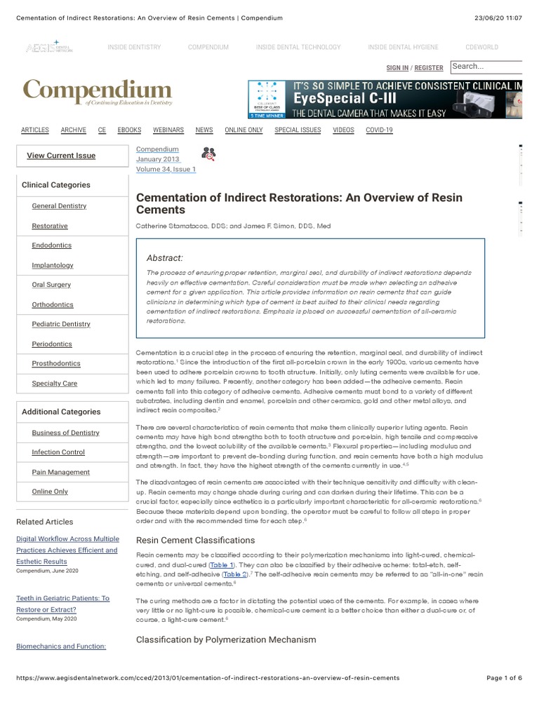 Cementation of Indirect Restorations - An Overview of Resin Cements ...