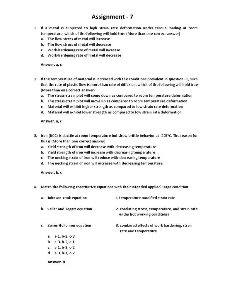 Assignment - 7: Answer. A, C | Download Free PDF | Deformation ...