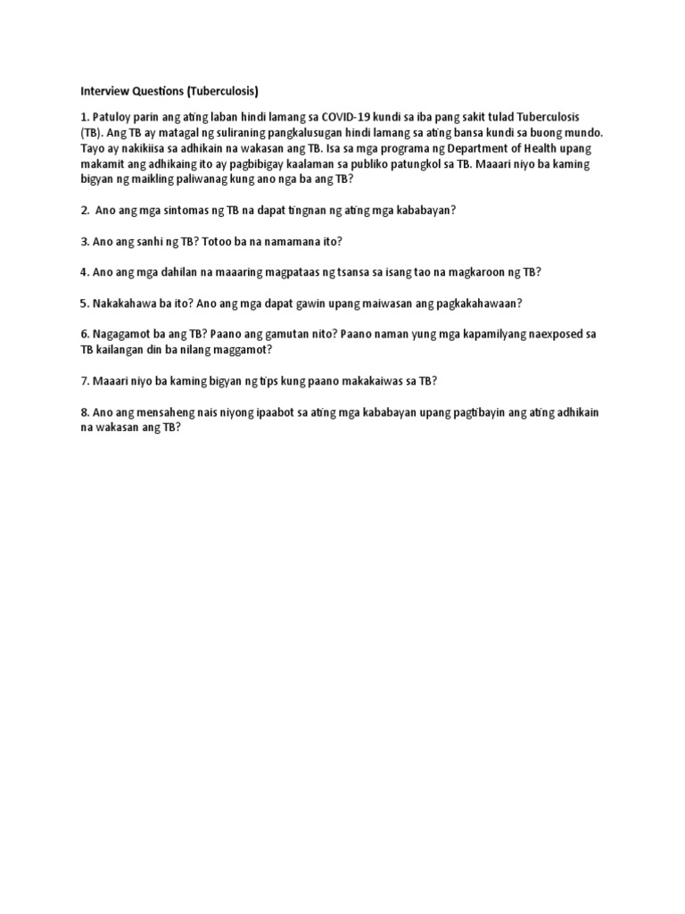 Interview Questions (Tuberculosis) | PDF