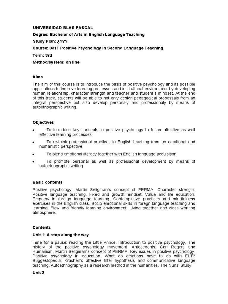Positive Psychology in Language Teaching | PDF | Positive Psychology ...