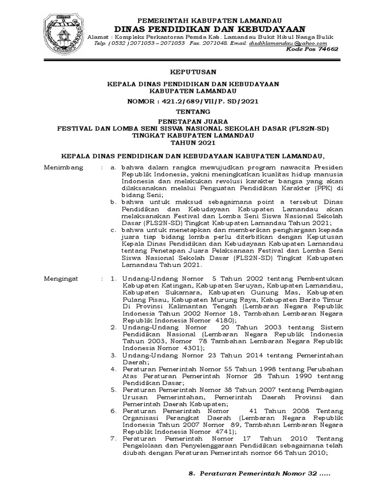 SK Juara Kabupaten Fls2n-Sd | PDF