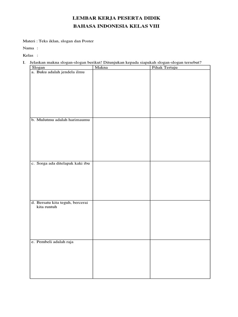 LKPD Teks Iklan, Poster Dan Slogan | PDF