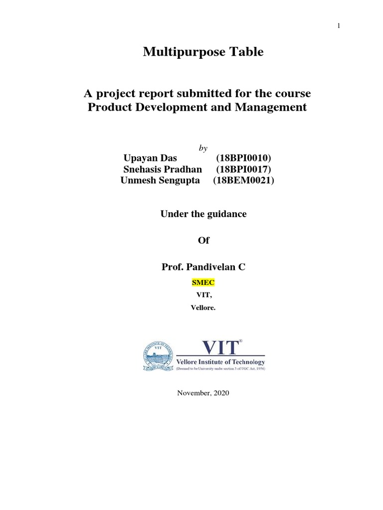 Multipurpose Table: A Project Report Submitted For The Course Product ...