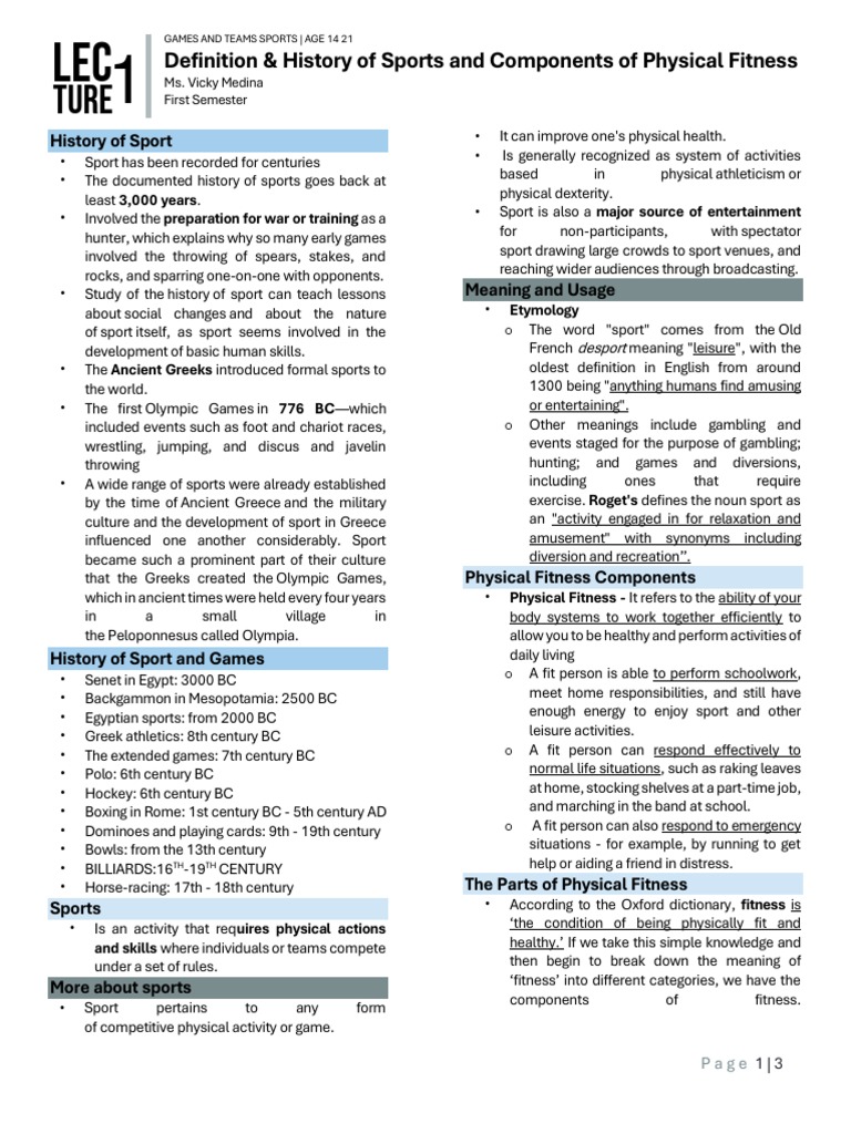 History and Components of Sports | PDF | Physical Fitness | Sports