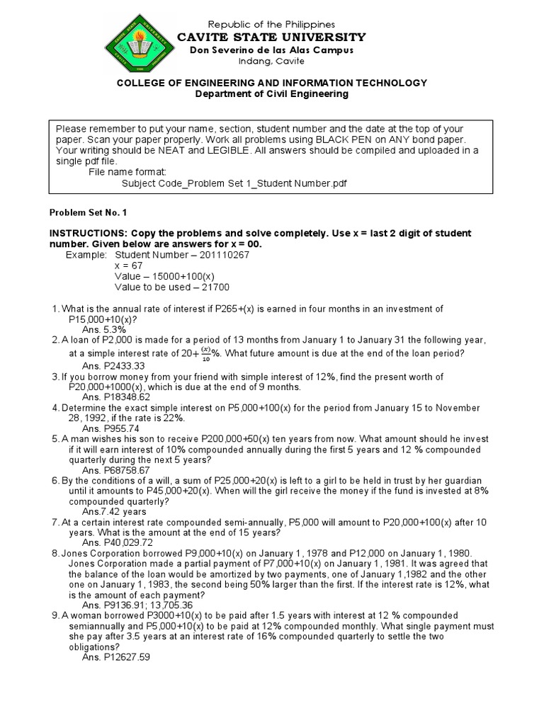 Problem Set No.1 | PDF | Interest | Loans