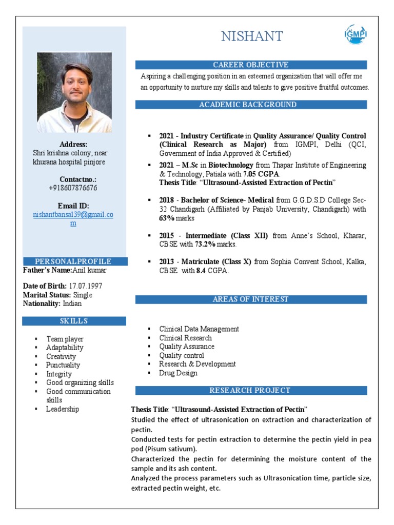 CV Nishant Seeks QA Role | PDF | Biotechnology | Science And Technology