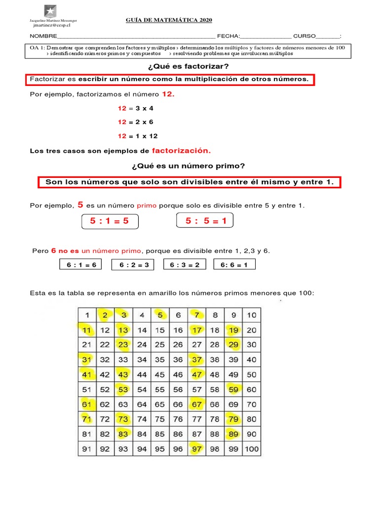 Factores De Números Primos Y Compuestos
